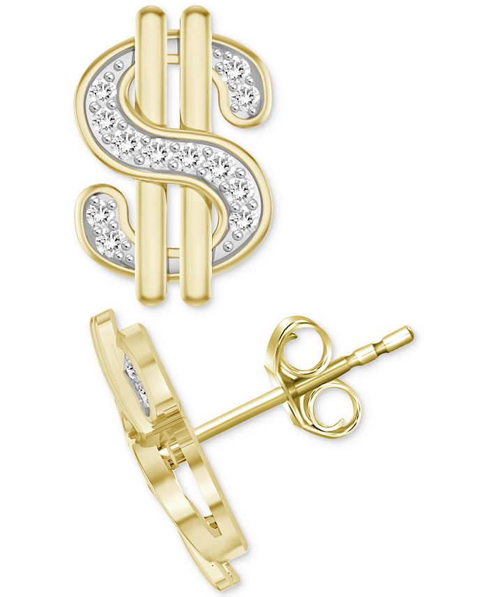Macy's Men's Diamond Dollar Sign Stud Earrings (1/5 ct. t.w.) in 10k ...