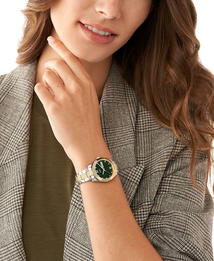 Fossil Women's Scarlette Three-Hand Day-Date Two-Tone Stainless Steel ...