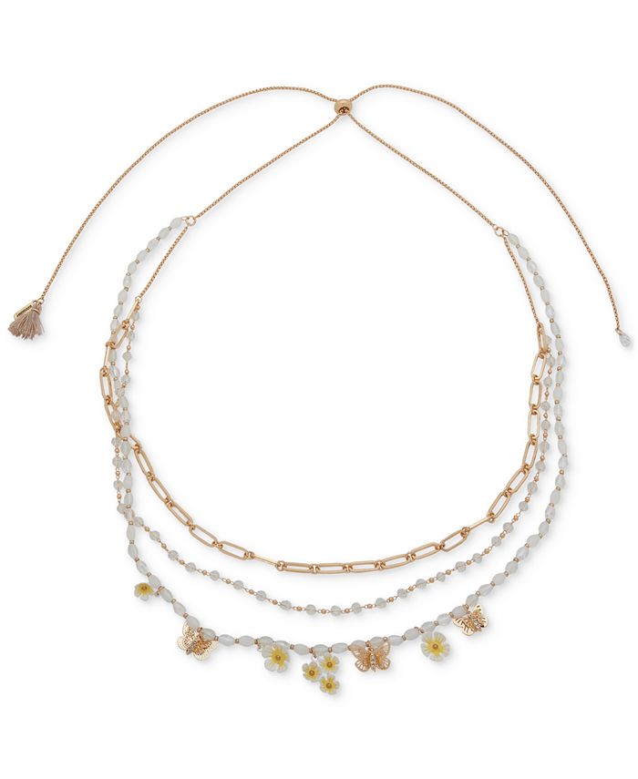 lonna & lilly Gold-Tone Multi-Stone Butterfly & Flower Layered 18 ...