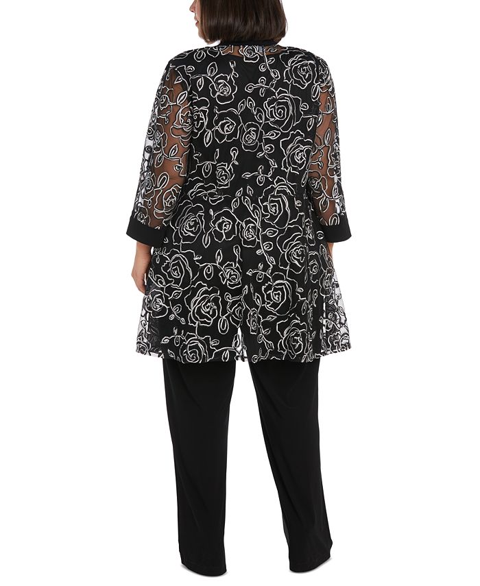 R & M Richards Plus Size 3-Pc. Embroidered Jacket, Top & Pants Set - Macy's