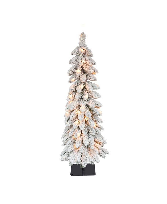 Puleo Pre-Lit Flocked Pencil Alpine Artificial Christmas Tree with 35 ...