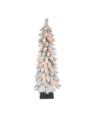 Puleo Pre-Lit Flocked Pencil Alpine Artificial Christmas Tree with 35 ...