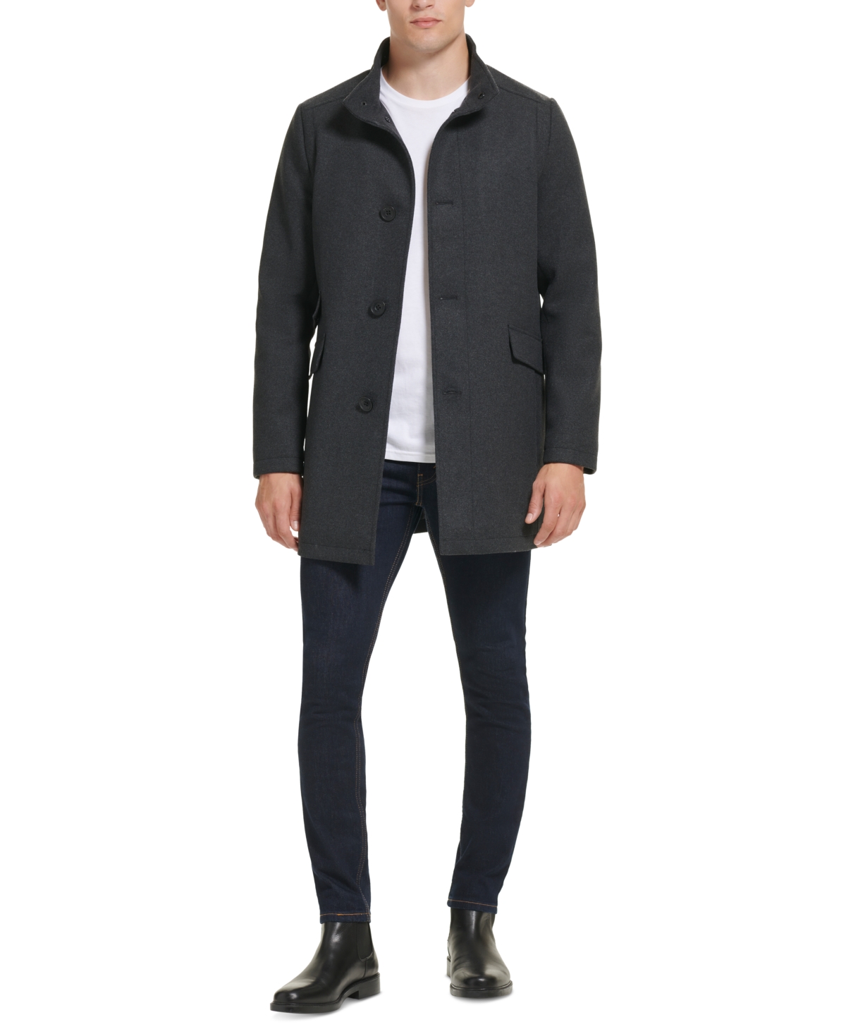 Click here for Kenneth Cole Mens Wool Button Car Coat - Charcoal prices