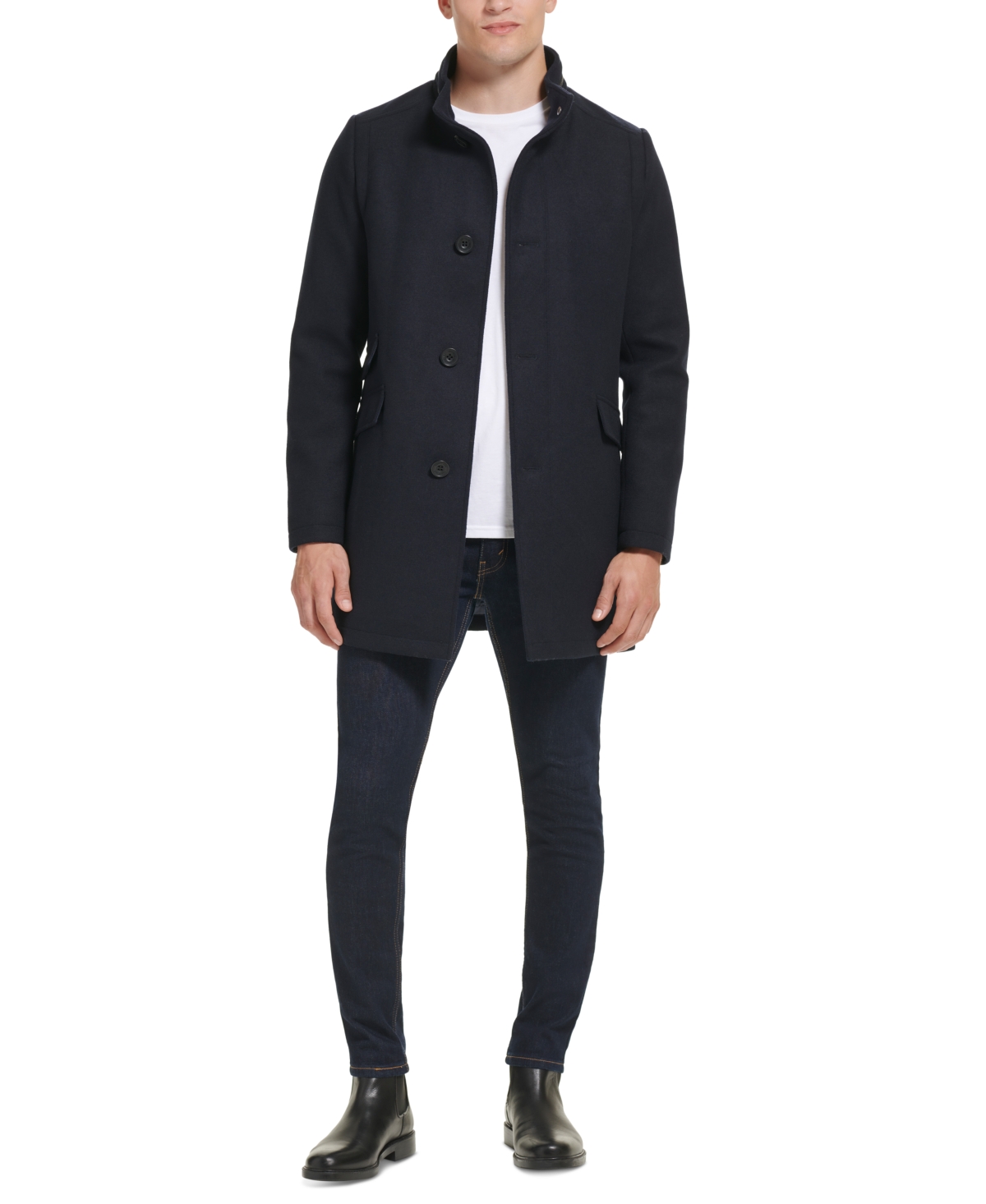 Click here for Kenneth Cole Mens Wool Button Car Coat - Navy prices