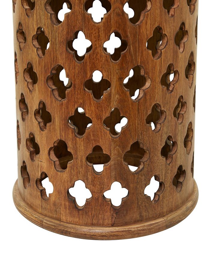 Rosemary Lane Wood Quatrefoil Design Accent Table with Clear Glass Top ...