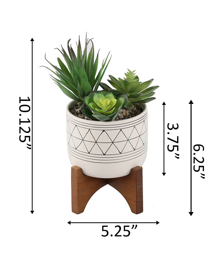 Flora Bunda Faux Succulents in Gold Handprint Ceramic Footed Stand, 5 ...