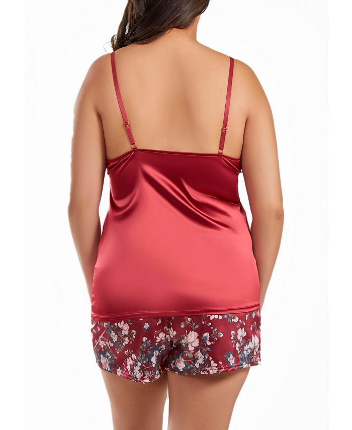 iCollection Jenna Plus Size Contrast Satin Tank and Floral Short Set ...