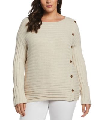 ELLA Rafaella Plus Size Ribbed Sweater with Button Detail - Macy's