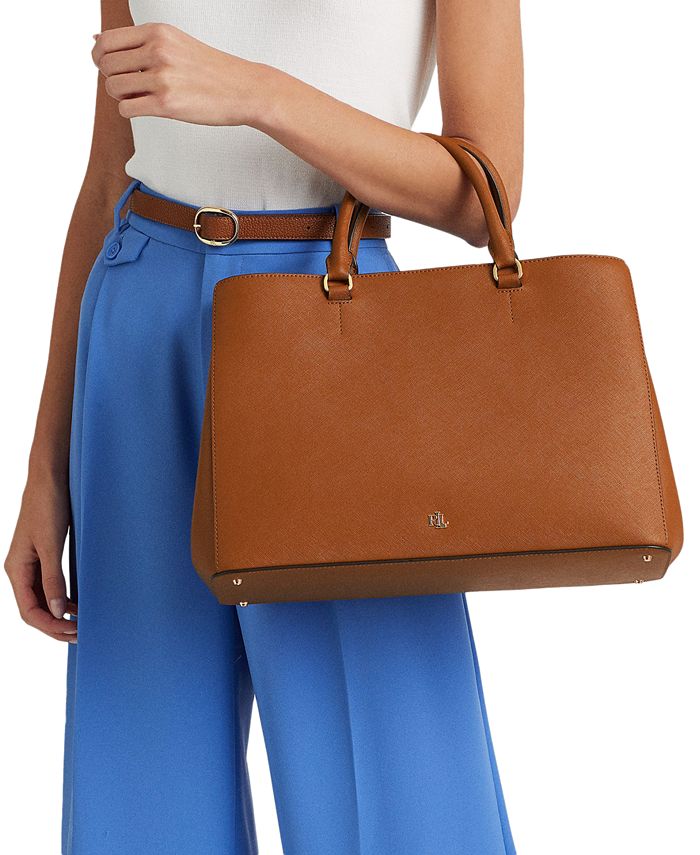 Lauren Ralph Lauren Crosshatch Leather Large Hanna Satchel - Macy's