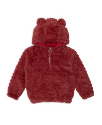 Girl Hooded Long Sleeve Fake Fur Top Red - Toddler|Child - Macy's