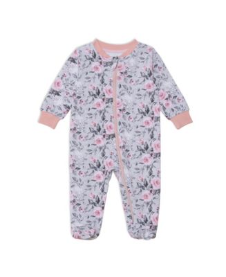 Baby Girl Organic Cotton One Piece Printed Pajamas Grey With Roses ...
