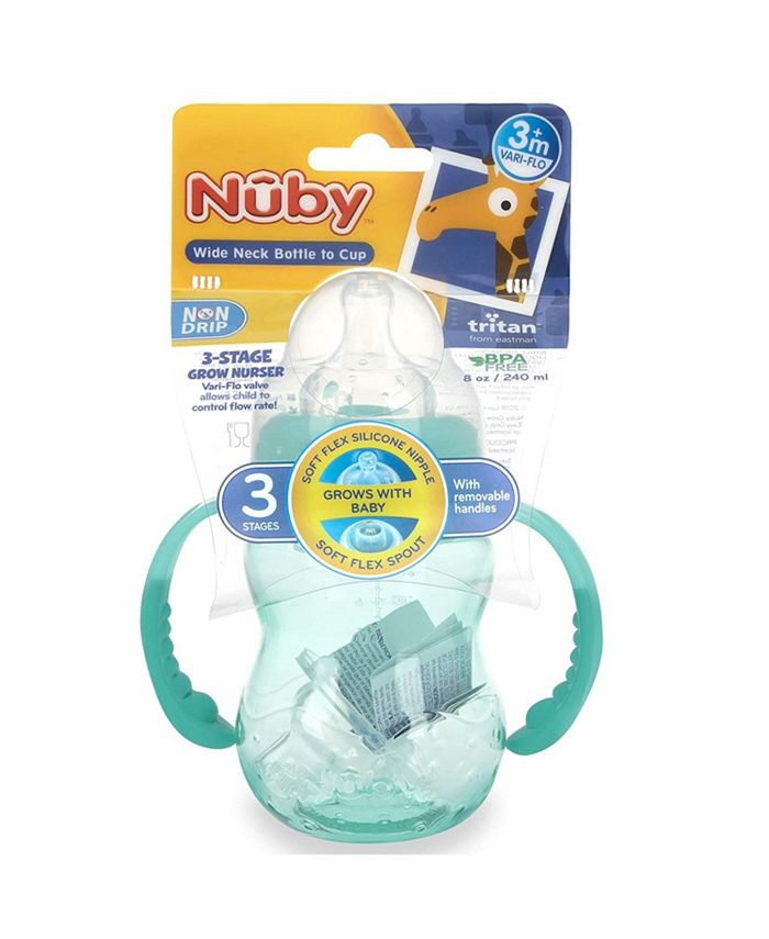 Nuby 3 Stage Tritan Wide Neck Grow with Me Bottle to Cup, 8 Oz, Teal ...