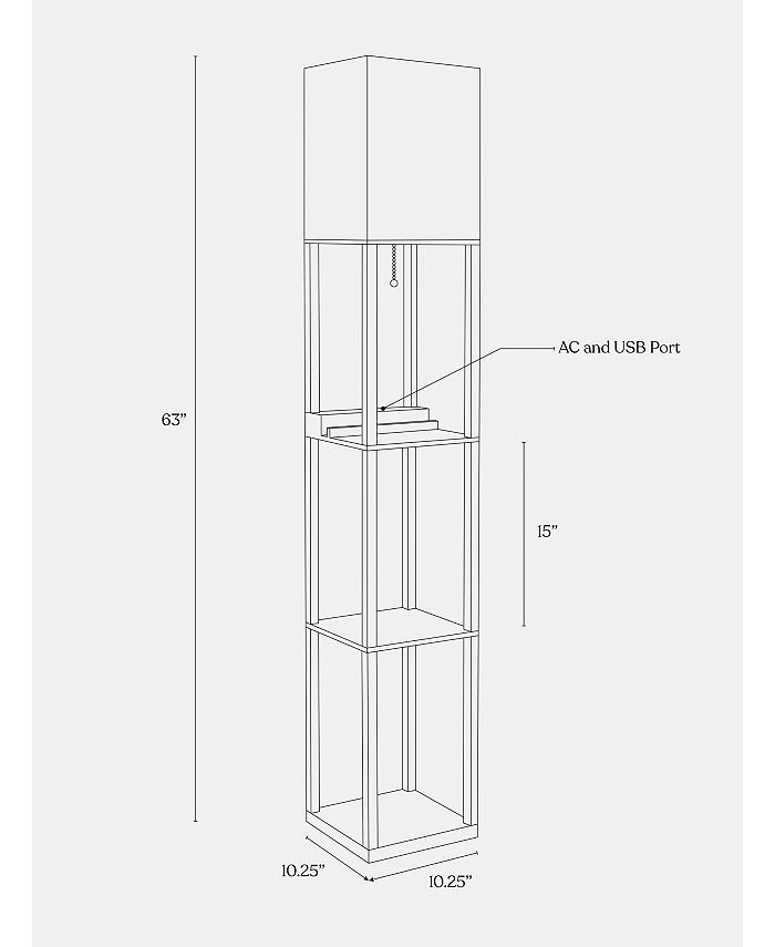 Brightech Maxwell Shelf & LED Floor Lamp with Lantern Shade, USB Port ...
