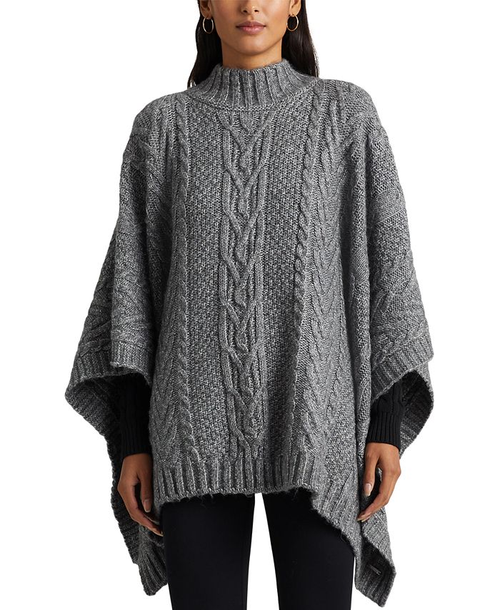 Lauren Ralph Lauren Women's Mock Neck Cable Poncho - Macy's