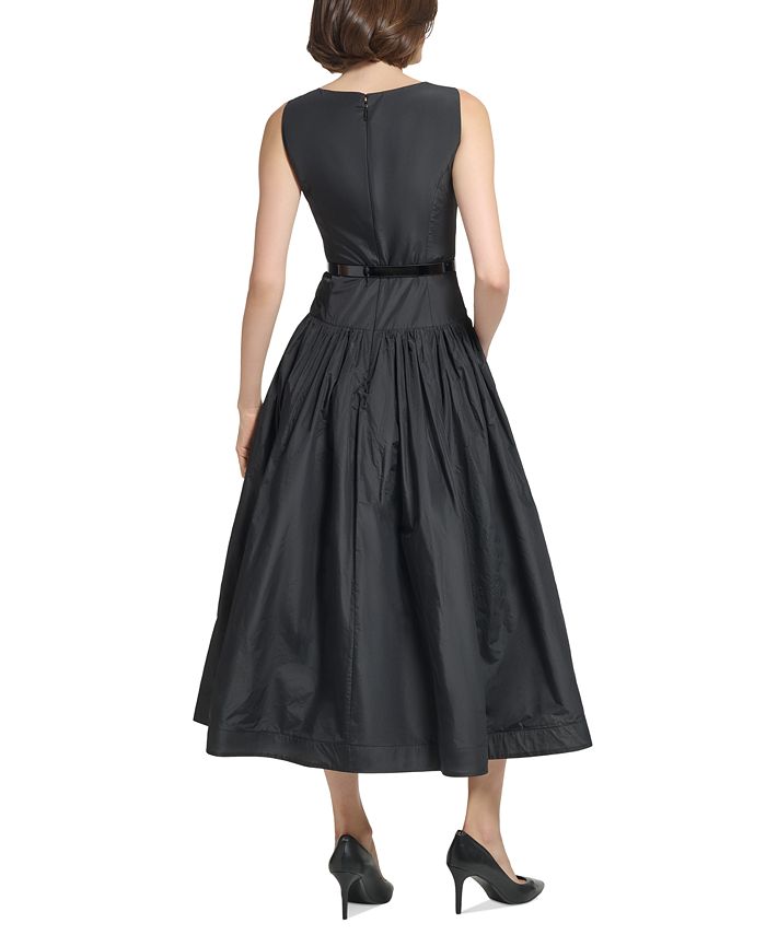 KARL LAGERFELD PARIS Women's Belted Drop-Waist Midi Dress - Macy's