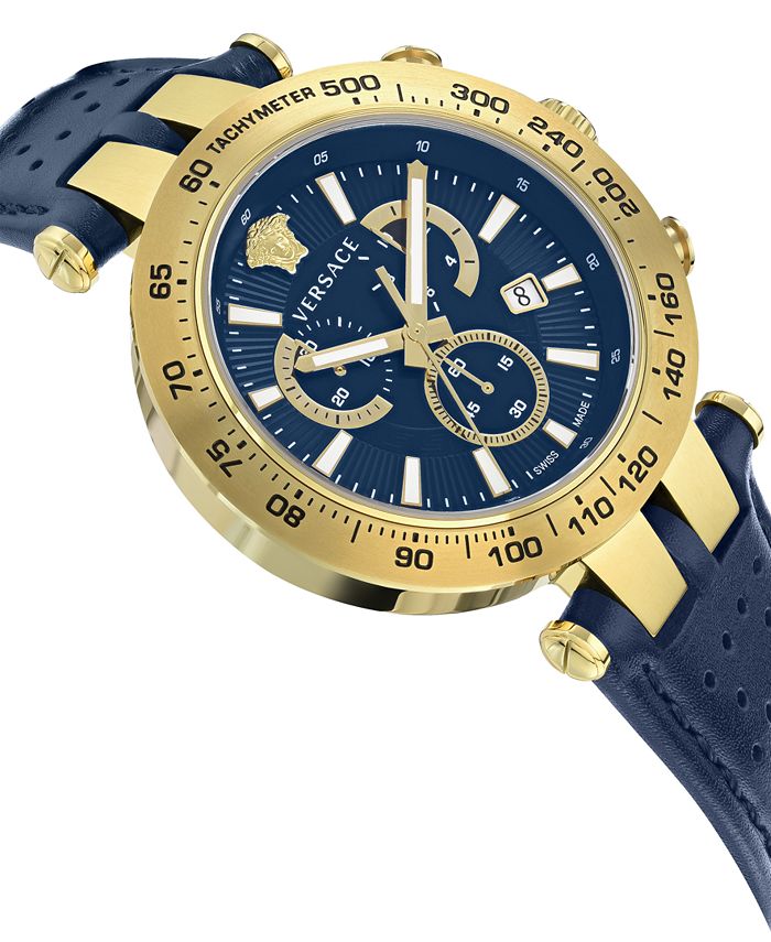 Versace Men's Swiss Chronograph Bold Blue Perforated Leather Strap ...