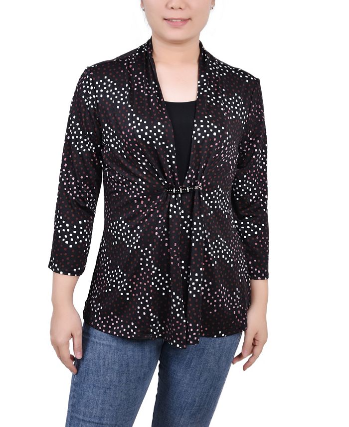 NY Collection Petite 3/4 Sleeve Two-Fer Top & Reviews - Tops - Petites ...