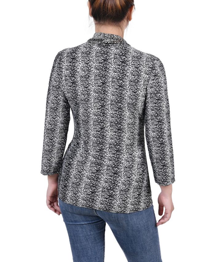 NY Collection Petite 3/4 Sleeve Two-Fer Top - Macy's