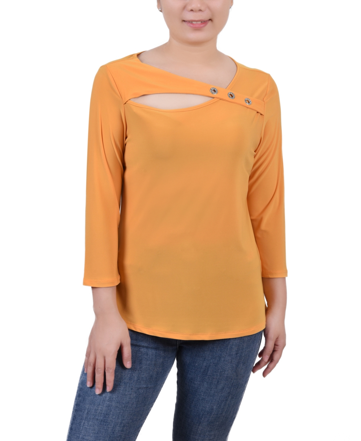 Click here for Ny Collection Petite 3/4 Sleeve Cutout Top - Golde... prices