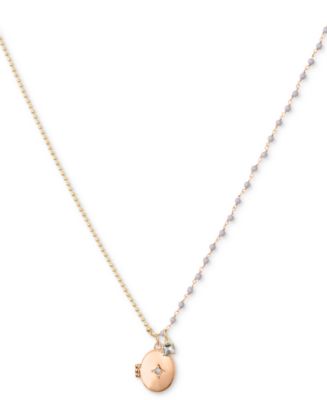 Lucky Brand Two-Tone Crystal & Locket Charm Pendant Necklace, 16-3/4 ...