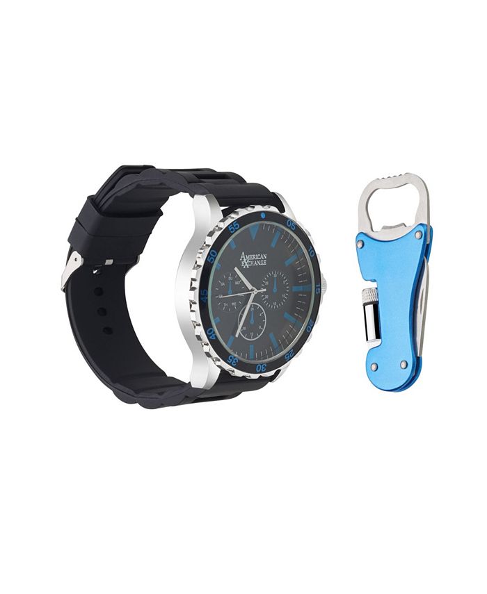 American Exchange Men's Quartz Movement Black Silicone Strap Analog ...