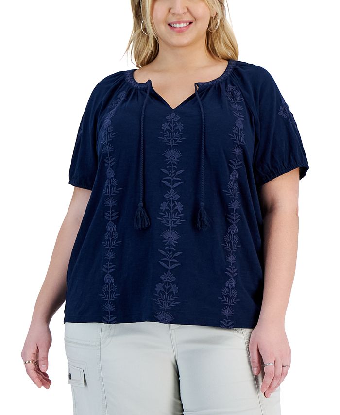 Style & Co Plus Size Split-Neck Top, Created for Macy's - Macy's