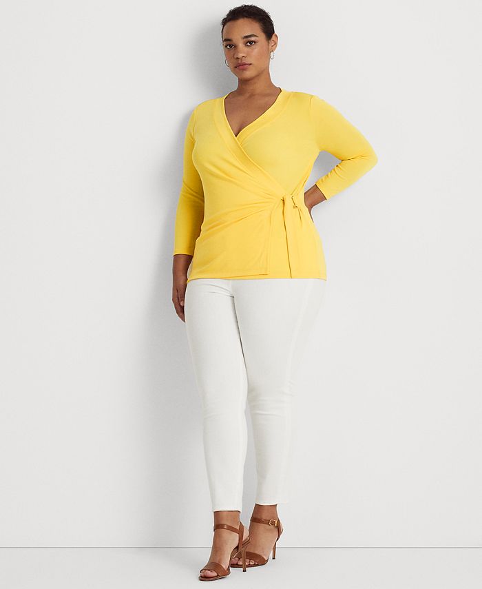 Lauren Ralph Lauren Plus Size Stretch-Infused Surplice Top & Reviews - Tops - Plus Sizes - Macy's