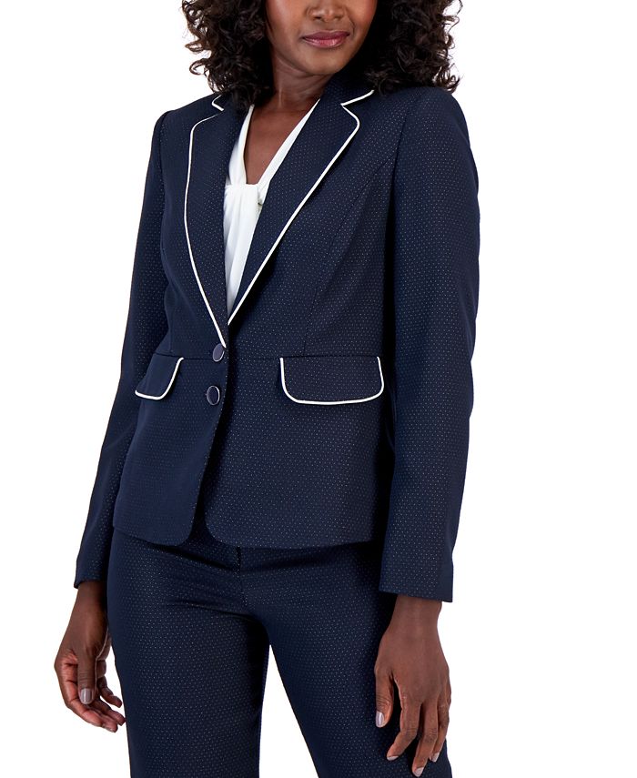 Le Suit Women's Jacquard Two-Button Piped Pantsuit, Regular & Petite ...