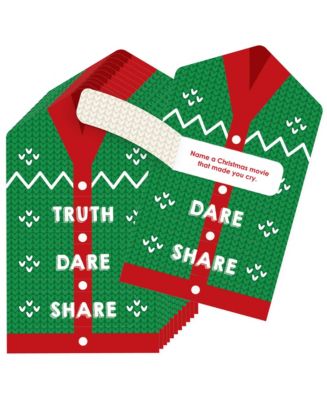 Ugly Sweater Christmas Party Game Cards Truth, Dare, Share Pull Tabs 12 ...