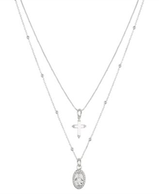 Unwritten Silver Plated Brass Crystal Mary and Cross Duo Necklace with ...