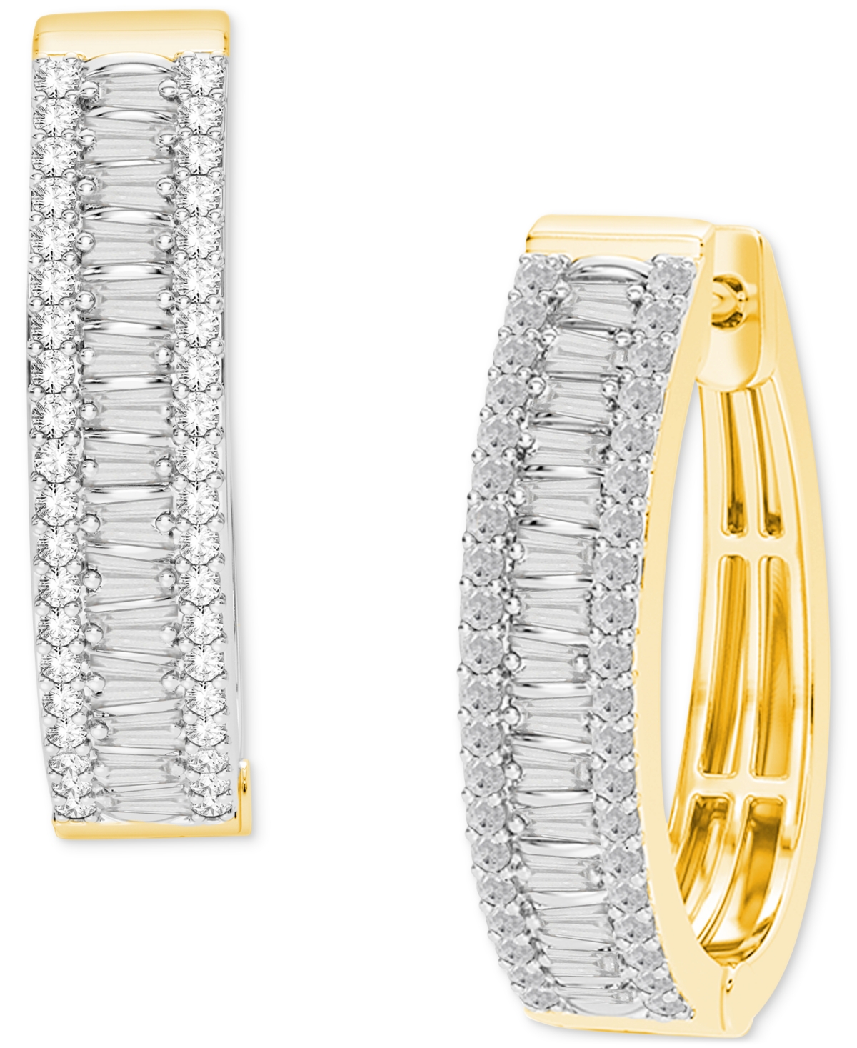 Click here for Diamond Round & Baguette Small Hoop Earrings (1/2... prices