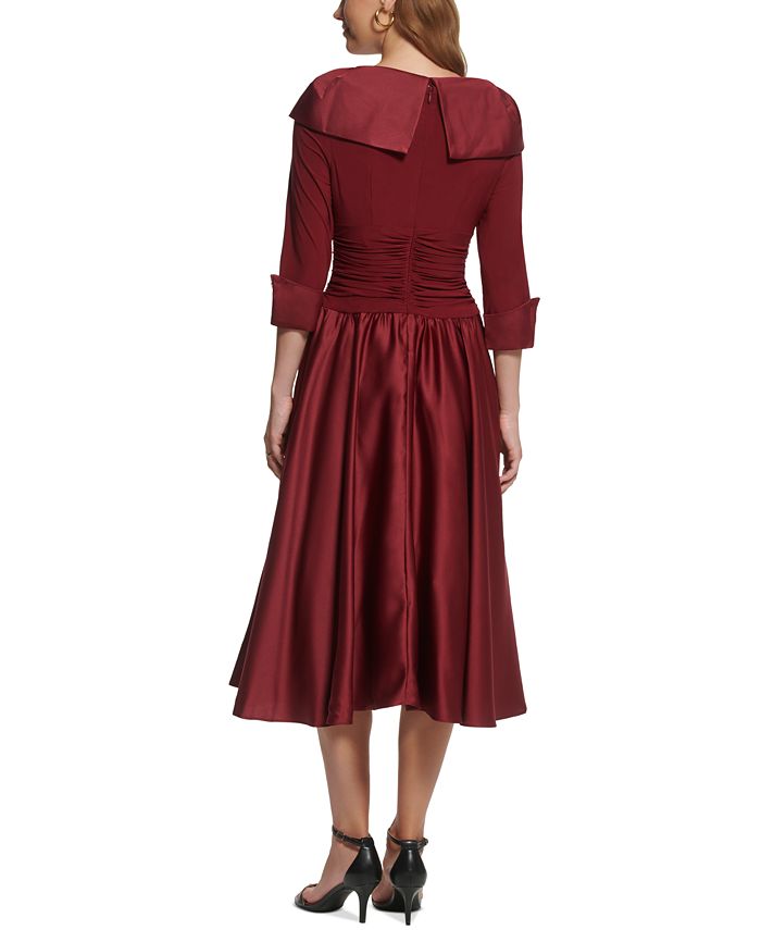 Jessica Howard Petite Portrait-Collar Satin Midi Dress - Macy's