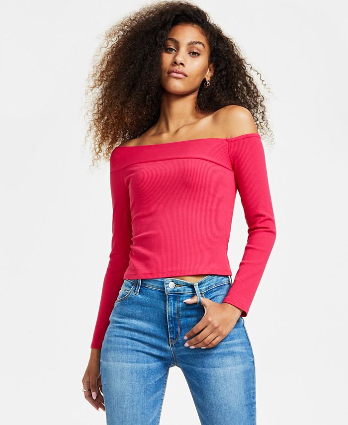GUESS Women's Long Sleeve Off-the-Shoulder Amelia Top & Reviews - Tops ...