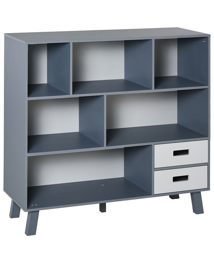 HOMCOM 3-Tier Bookcase Open Shelves Home Storage Furniture with Drawers ...