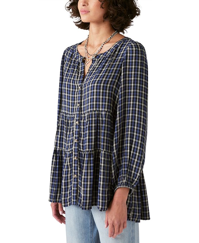 Lucky Brand Women's Plaid-Print Tiered Tunic Top - Macy's