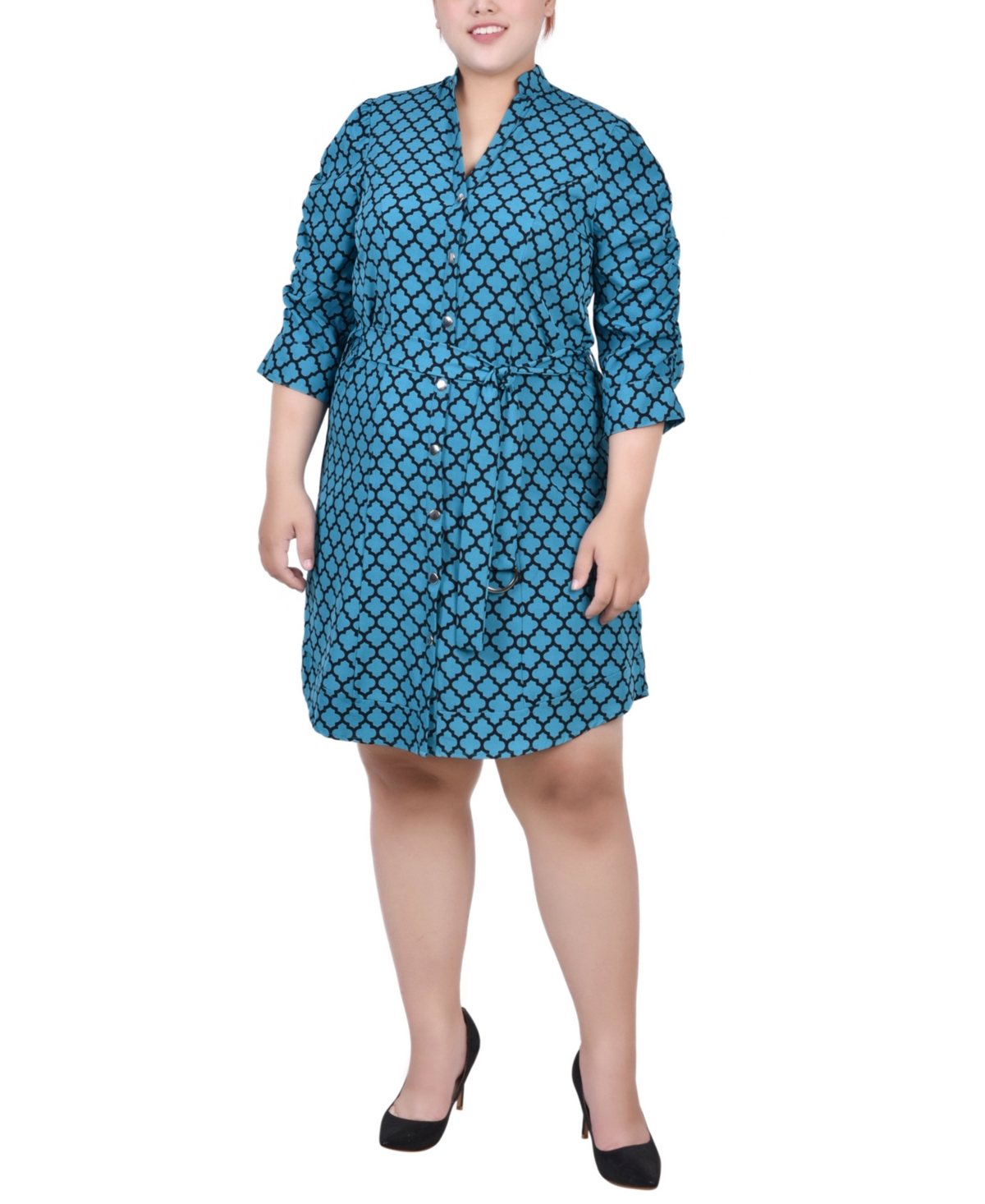 Click here for Ny Collection Plus Size 3/4 Rouched Sleeve Dress w... prices