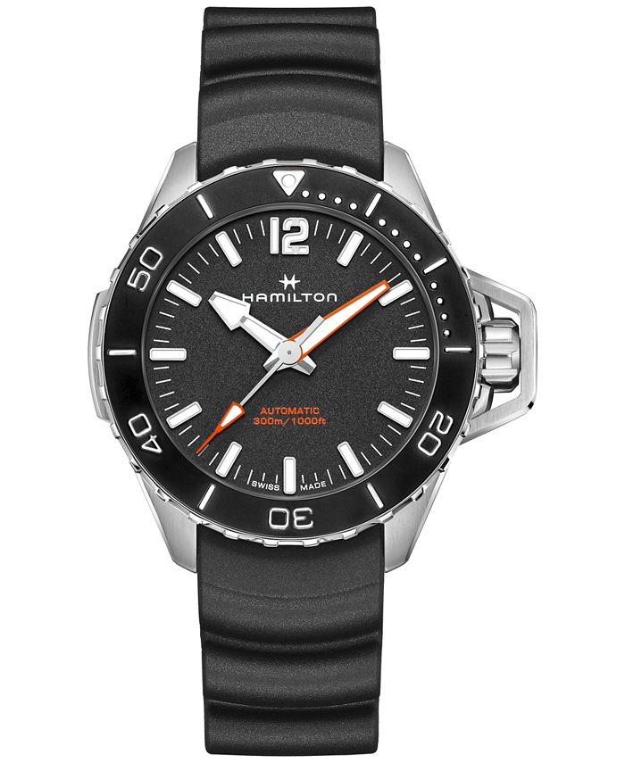 Hamilton Men's Swiss Automatic Khaki Navy Frogman Black Rubber Strap ...