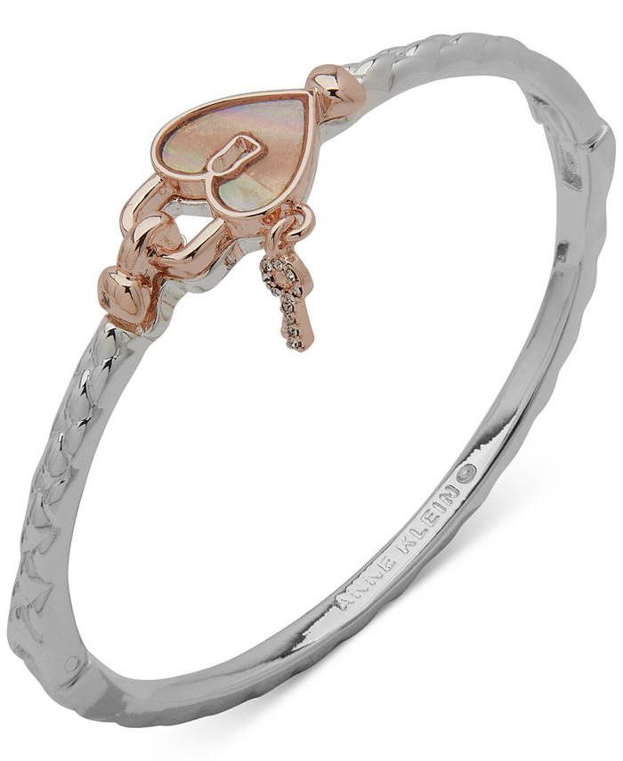 Anne Klein Two-Tone Pavé Key & Mother-of-Pearl Heart Lock Bangle ...