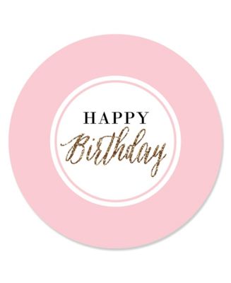 Chic Happy Birthday - Pink and Gold - Birthday Party Circle Sticker ...