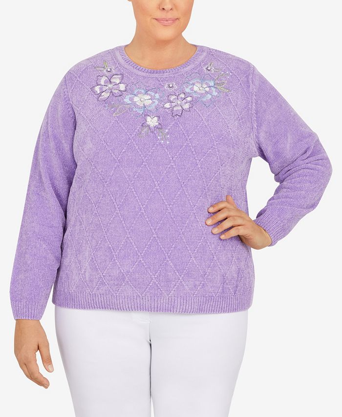 Alfred Dunner Plus Size Victoria Falls Crewneck Long Sleeve Floral ...