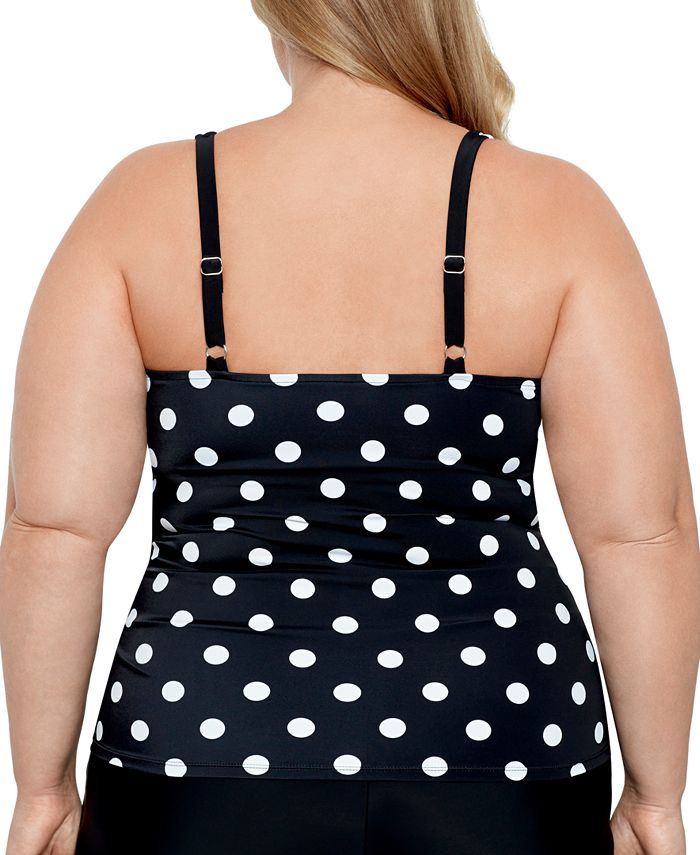 Swim Solutions Plus Size Tummy Control V-Neck Polka Dot Tankini Top ...