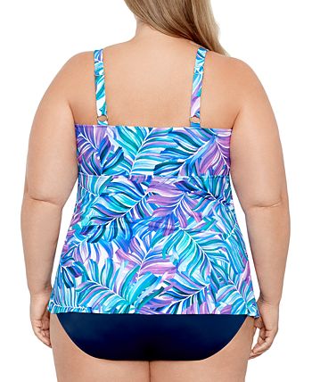 Swim Solutions Plus Size Tummy Control Printed Fauxkini One-Piece ...