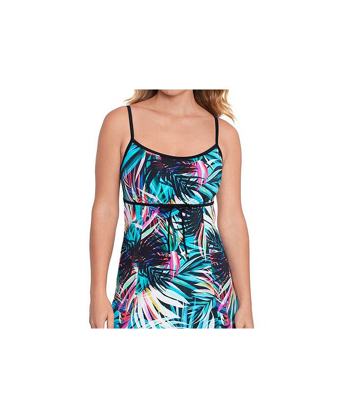 Swim Solutions Womens Tummy Control Empire Waist Swimdress Created