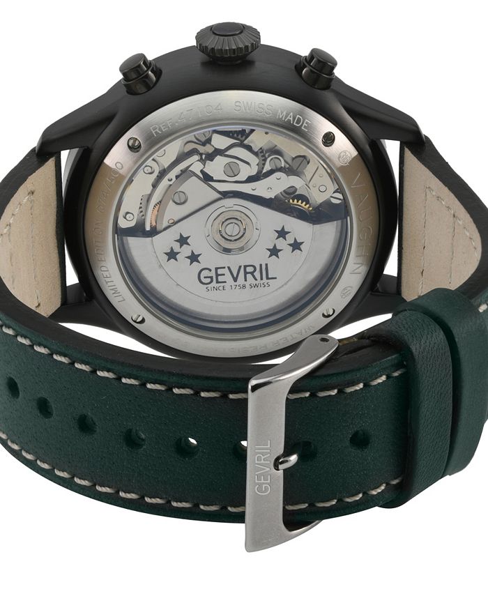 Gevril Men's Vaughn Swiss Automatic Green Italian Leather Strap Watch 44mm - Macy's