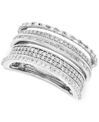 Diamond Multirow Statement Ring (1 ct. t.w.) in 10k White Gold - Macy's