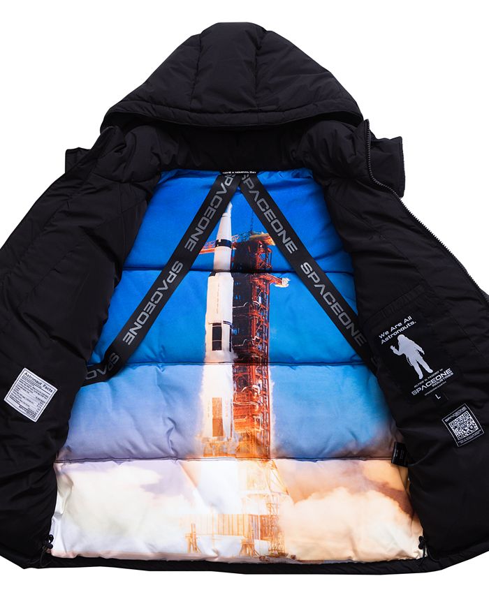 Space One Men's Nasa Inspired Hooded Puffer Jacket with Printed ...