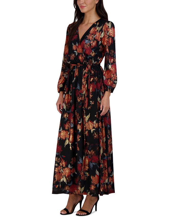 Robbie Bee Women's Printed Surplice-Neck Maxi Dress - Macy's