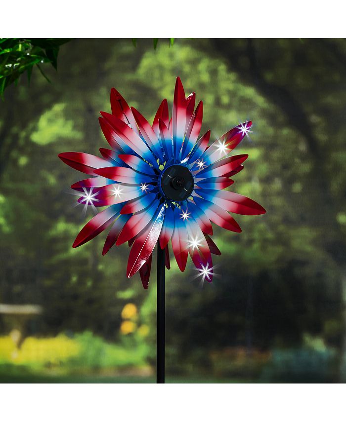 Evergreen 75"H Solar Wind Spinner with Running Lights, Patriotic ...
