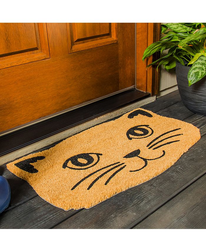 Evergreen Cat Face Shaped Indoor Outdoor Natural Coir Doormat 1'4"x2'4 ...