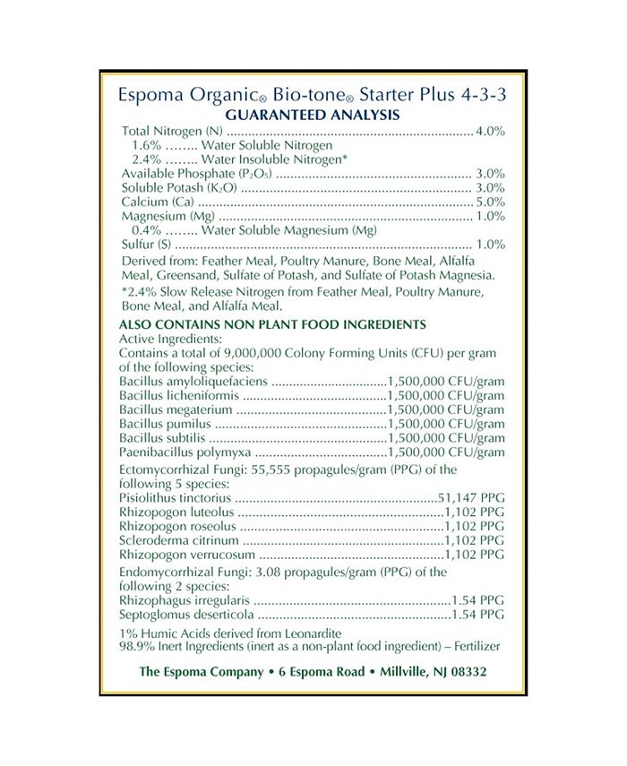 Espoma Organic Bio Tone Starter Plus Starter Plant Food, 4lb - Macy's